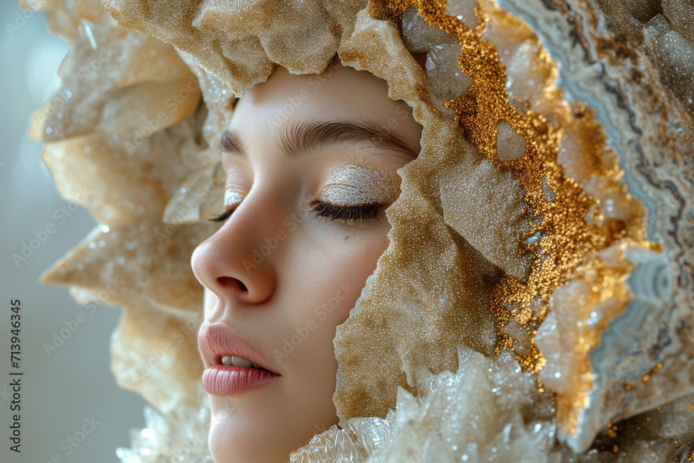 Captivating image a close up woman's face crafted from the of a crystal ...