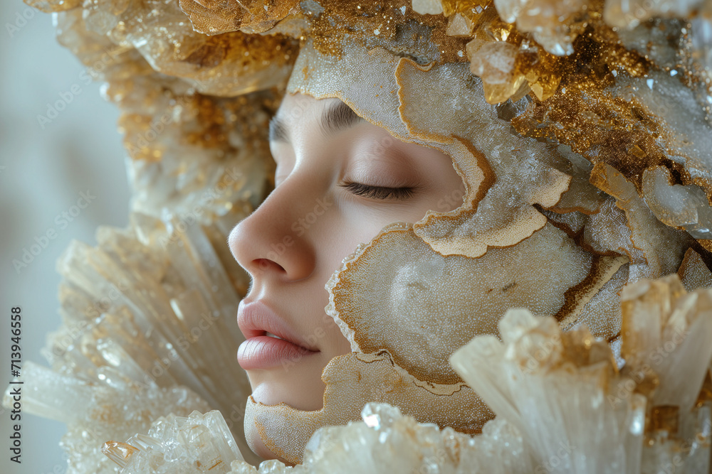 Captivating image a close up woman's face crafted from the of a crystal ...