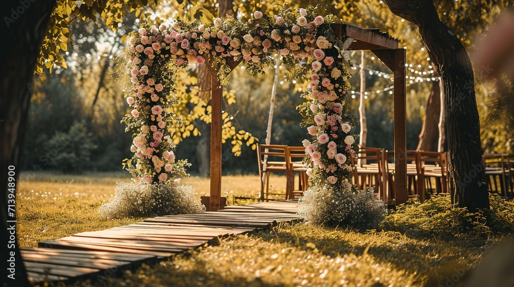 A beautiful romantic place for a wedding ceremony in a green park, a ...