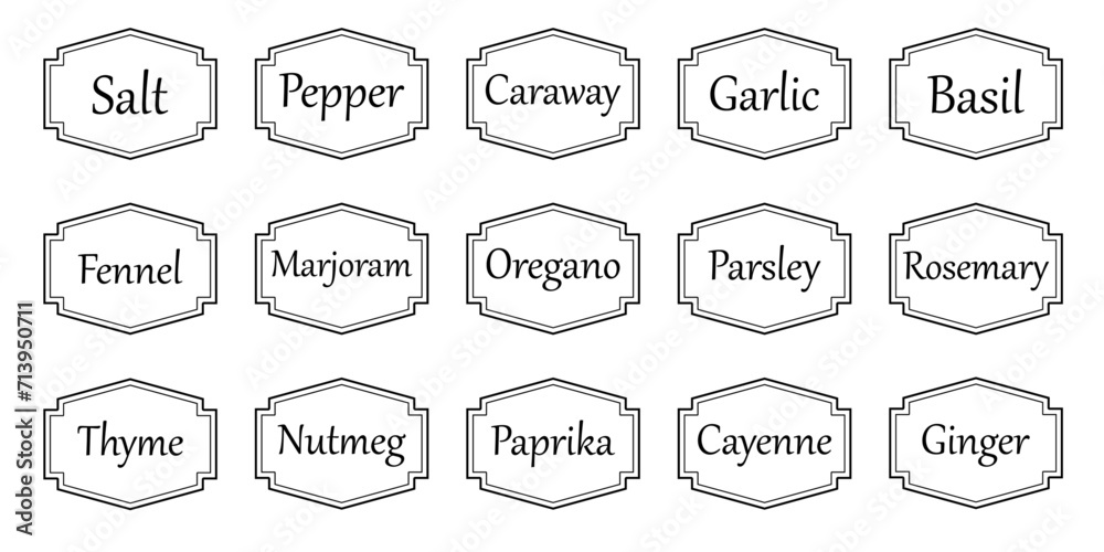 Set of vector kitchen sticker, spice pepper label, herb tag, spicy ...