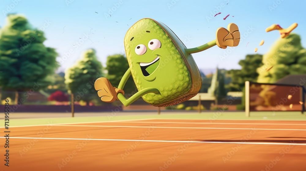 Dill pickle cartoon character leaping and diving to hit a rogue ...