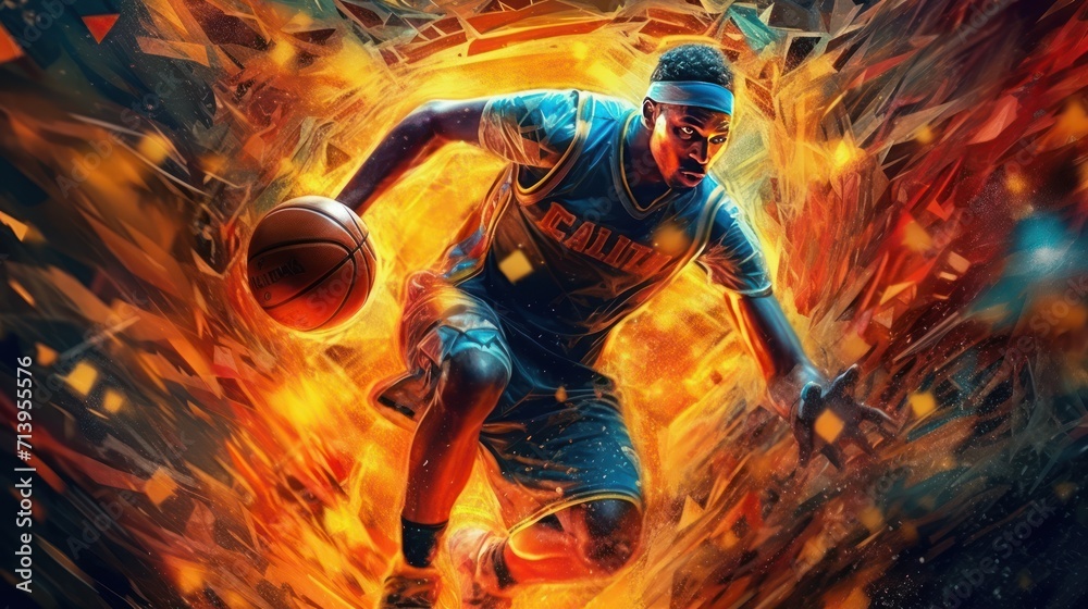 Digital illustration about basketball and sports.Collage of images of ...
