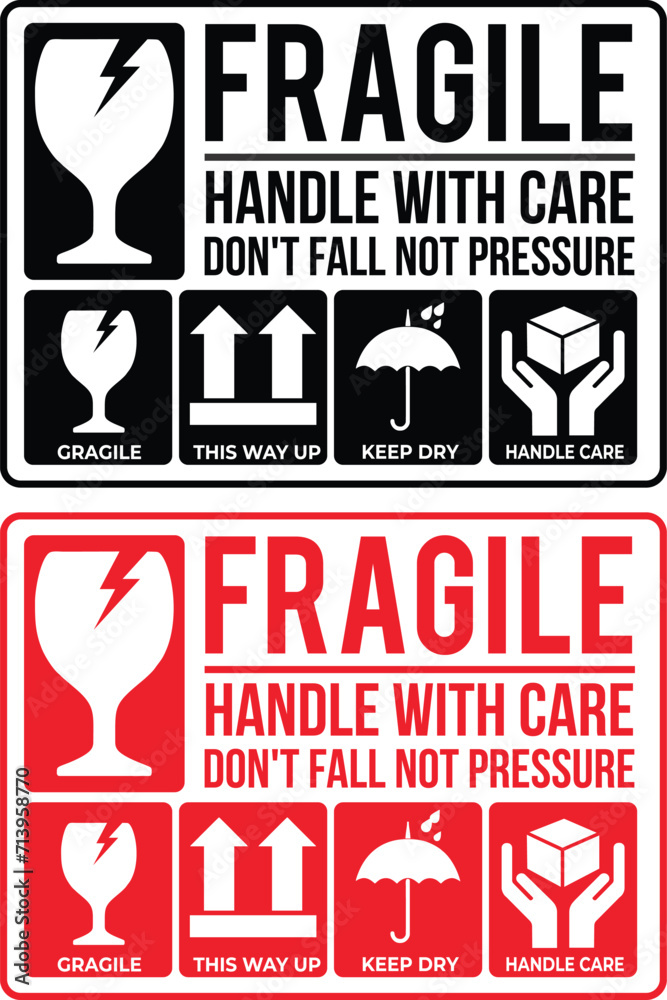 Vetor de Fragile handle with care sticker and poster for delivery ...