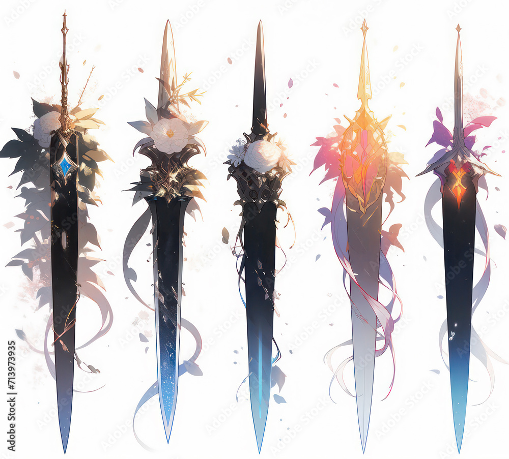 Epic warrior swords on isolated white background - anime art style ...
