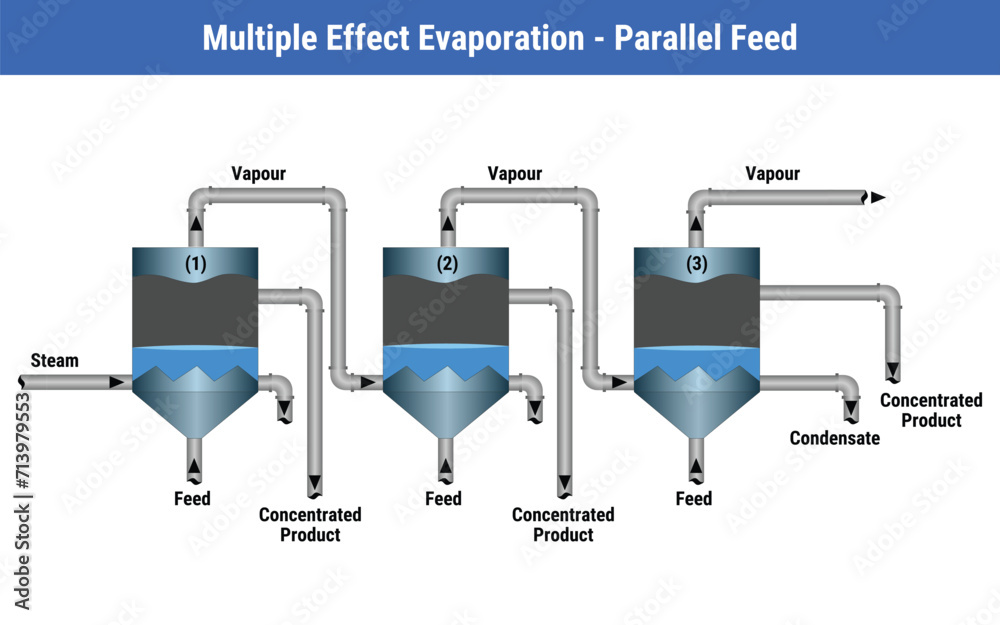 Vector Illustration for Multiple Effect Evaporation - Parallel Feed ...