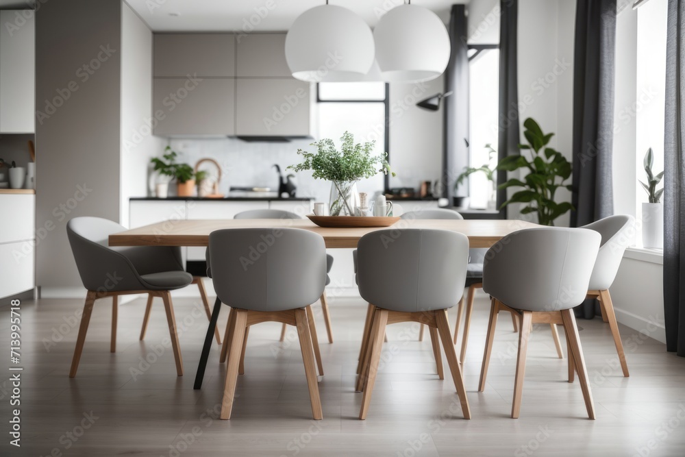 Scandinavian Interior home design of modern dining room with wooden ...