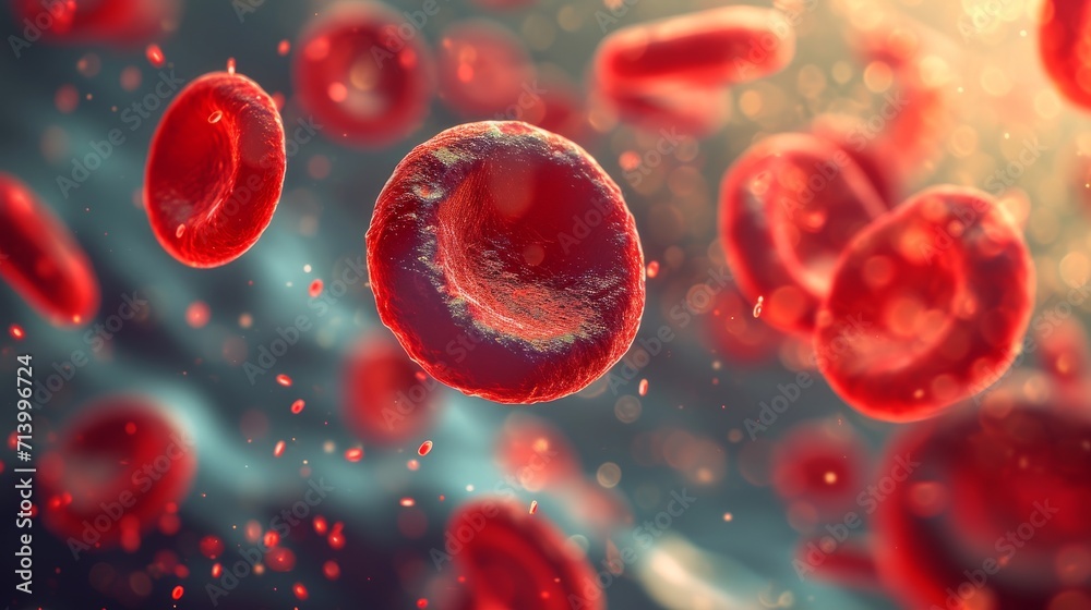 3D illustration electron microscope of red blood cells, Close-up under ...