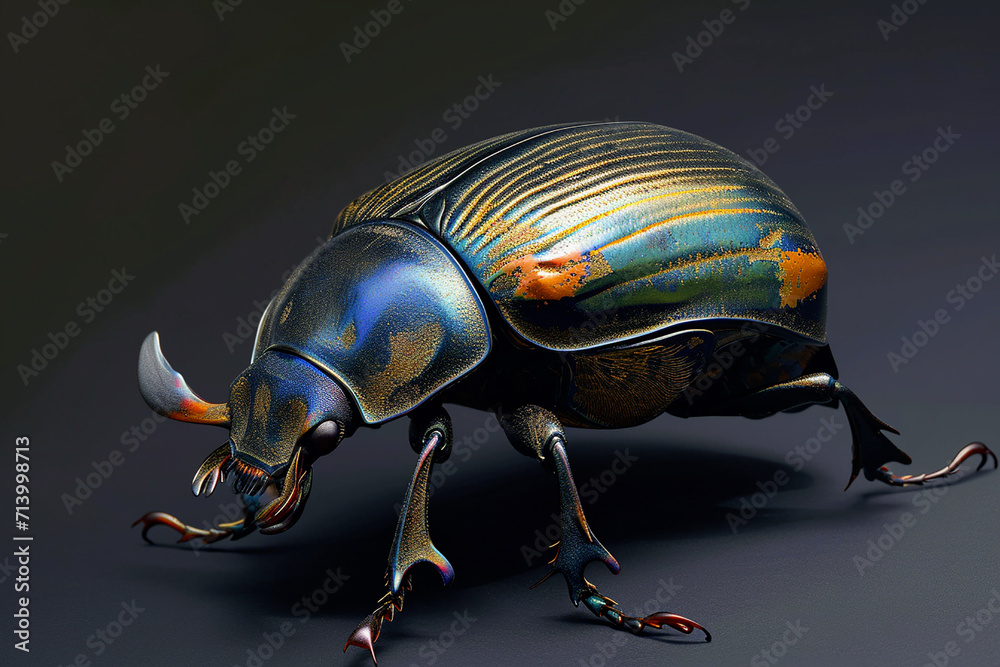 scarab beetle with metallic sheen on body, shell shimmers in various ...