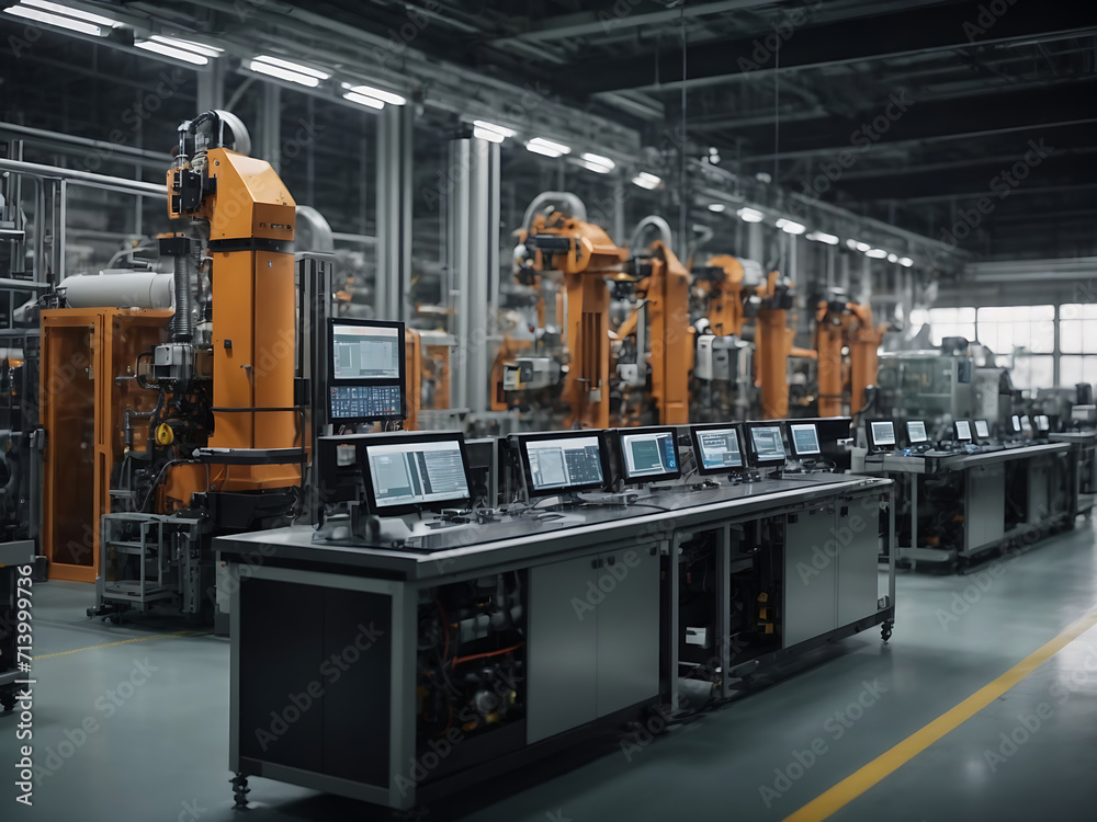 Industry 4.0 smart factory interior showcases IIoT machines, efficient ...