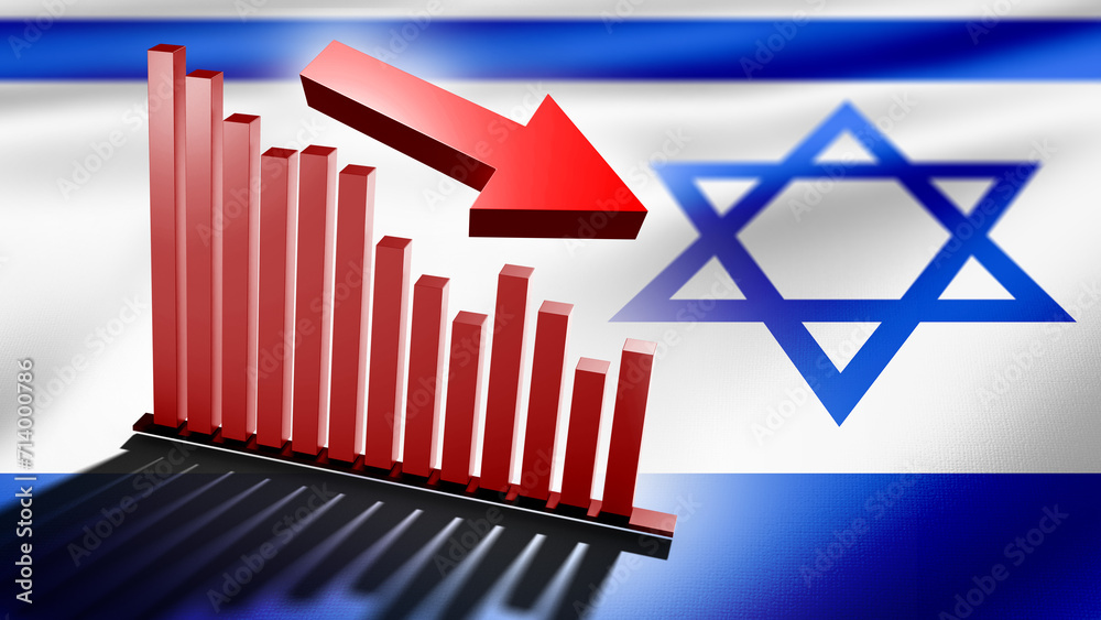 Crisis of Israeli economy. Israel flag. Falling chart. Declining ...