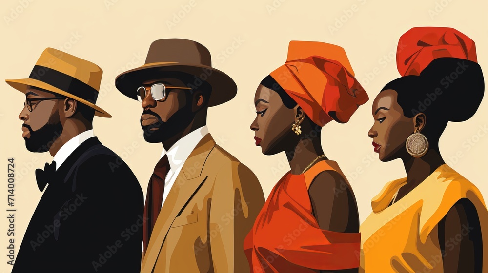 Black people in profile standing side by side together, black history ...