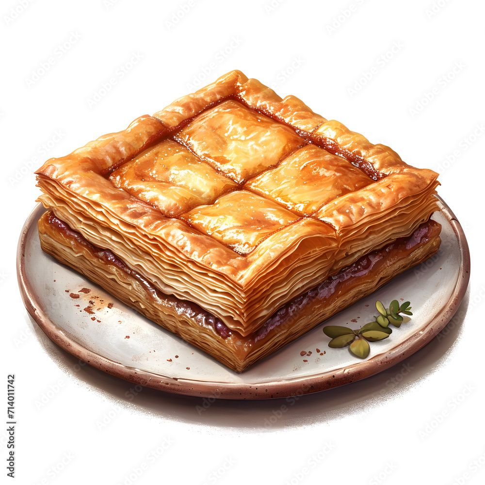 Baklava isolated on white background, cartoon style, png Stock ...