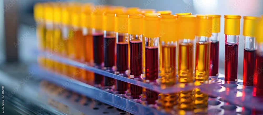 Thyroid hormone test using blood samples in test tubes for diagnosis of ...