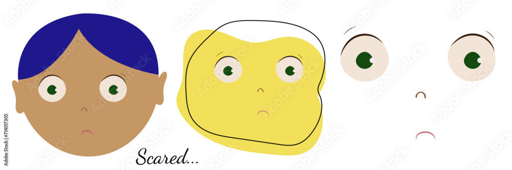 Set of flat cartoon scared face emotion. Vector illustration isolated ...
