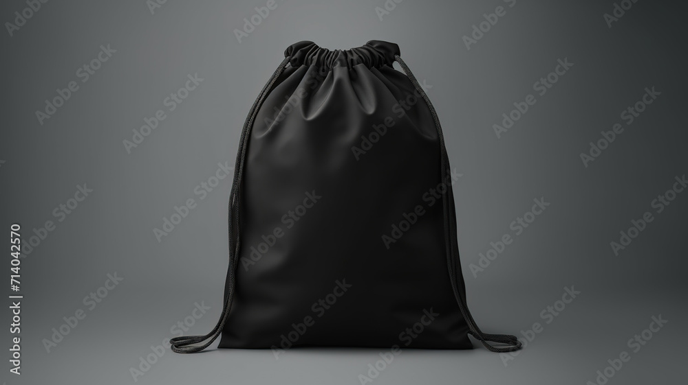Black Drawstring Pack template Mock up of Bag. Canvas Bag with ...