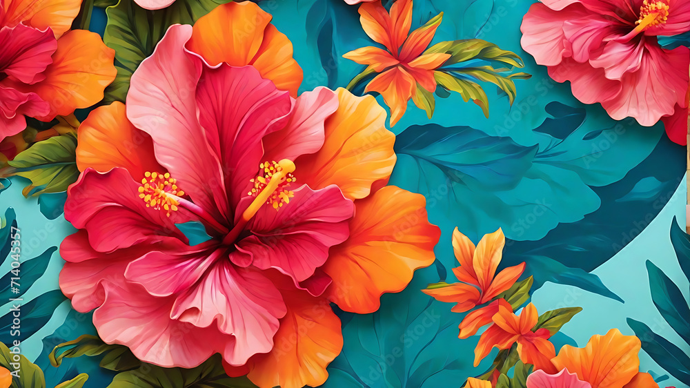 beautiful tropical floral hibiscus flower vector Stock Illustration ...