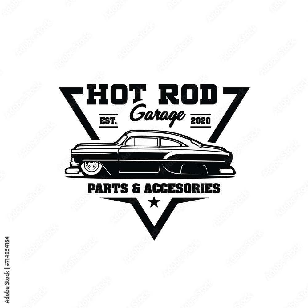 Hot Rod Garage Ready Made Logo Vector Illustration. Emblem Badge Logo ...