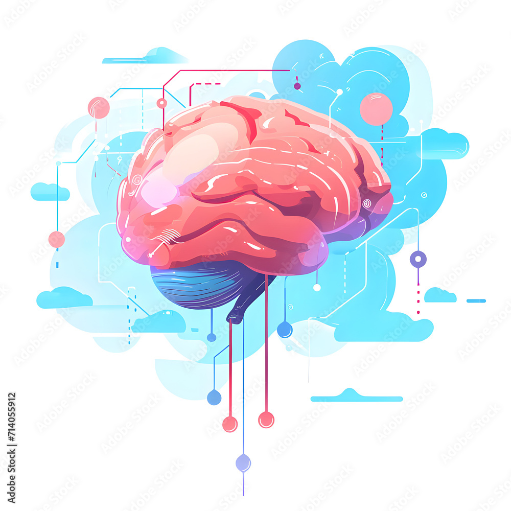 Artificial intelligence concept with brain graphics isolated on white ...