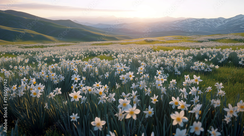 Aerial view captures a field of daffodils in full bloom celebrating ...