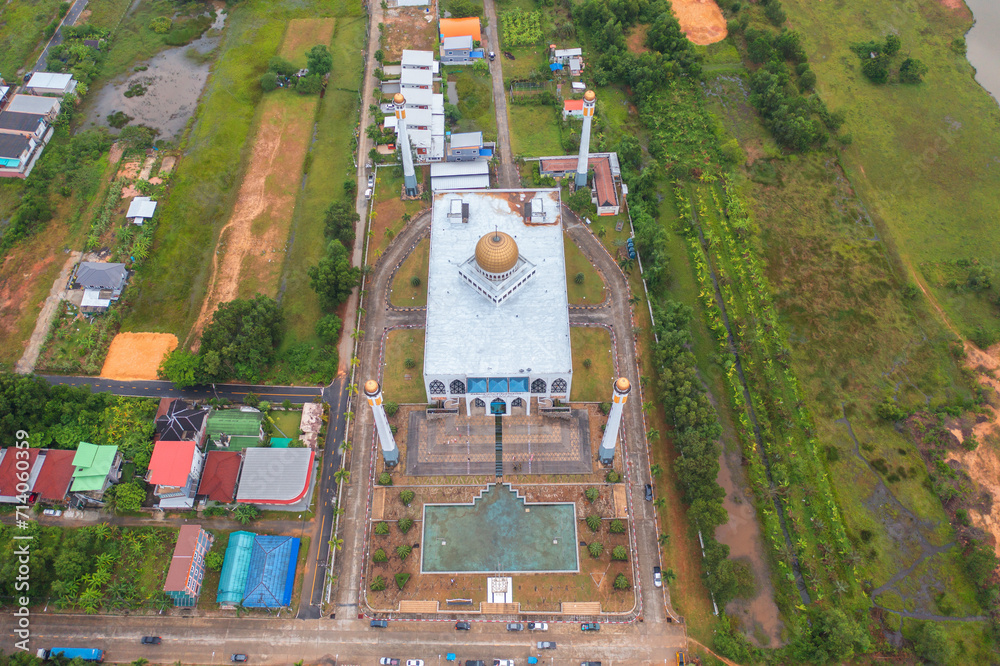 Aerial view of Songkhla Central Mosque in Hat Yai city town, Thailand ...