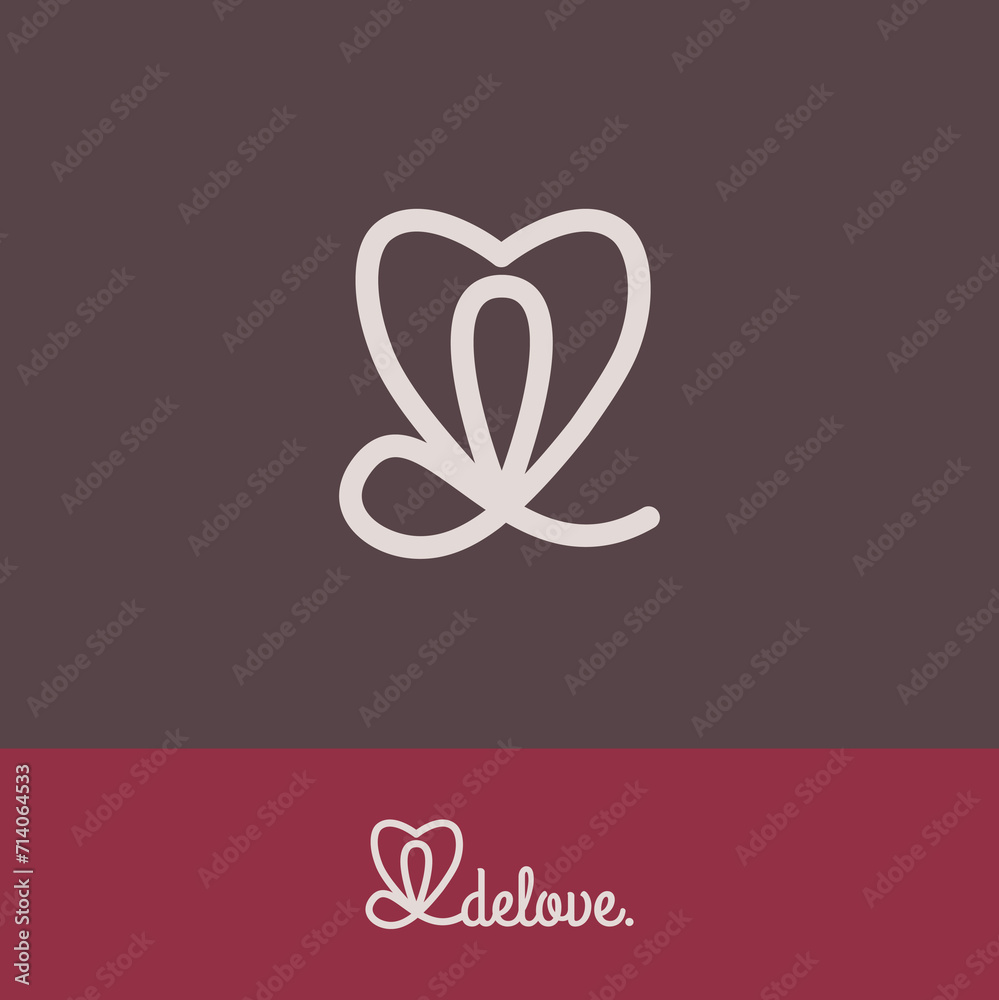D and L Love Logo Line Vector. Letter D Combine With Love Icon Simple ...