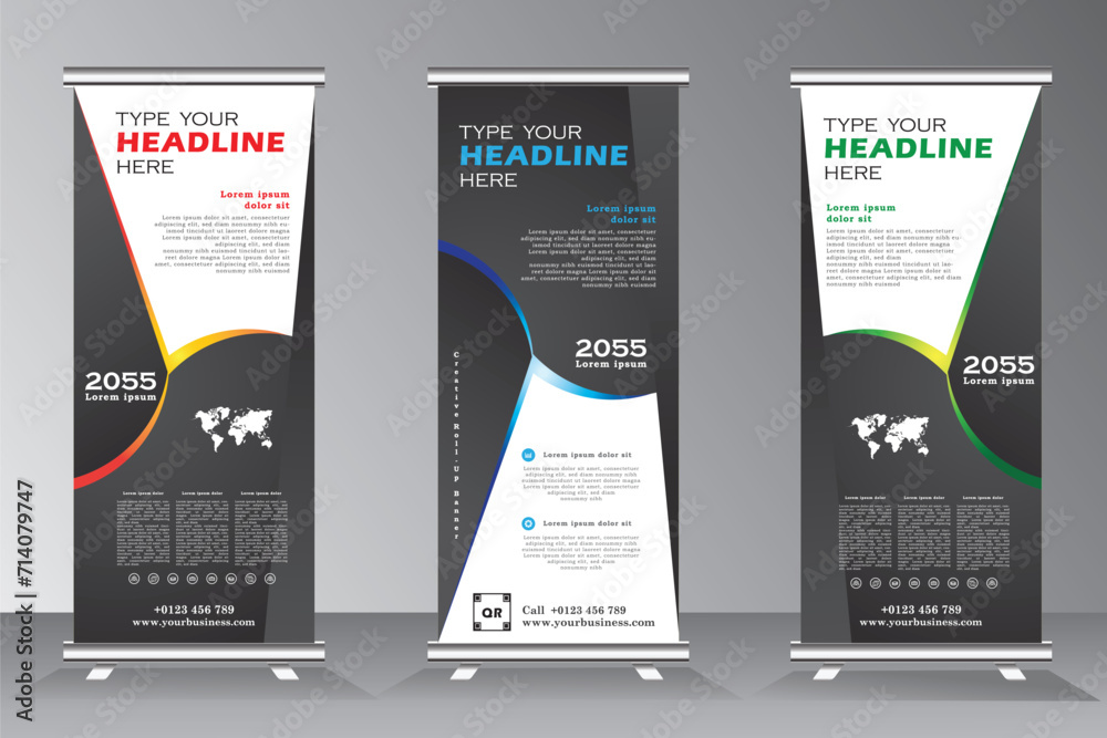 Roll up banner stand template design set, Vertical banner template ...