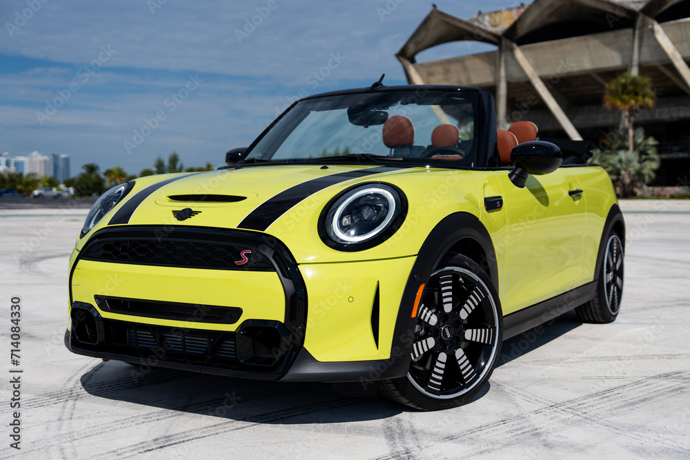 New Mini Cooper S Convertible car with two stylish black stripes on ...