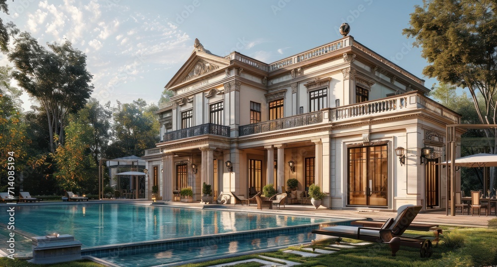 the exterior of an exterior scene of luxury villa Stock Photo | Adobe Stock
