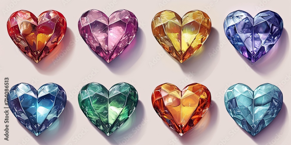 Heart-shaped Gemstone Collection - Create a series of illustrations ...