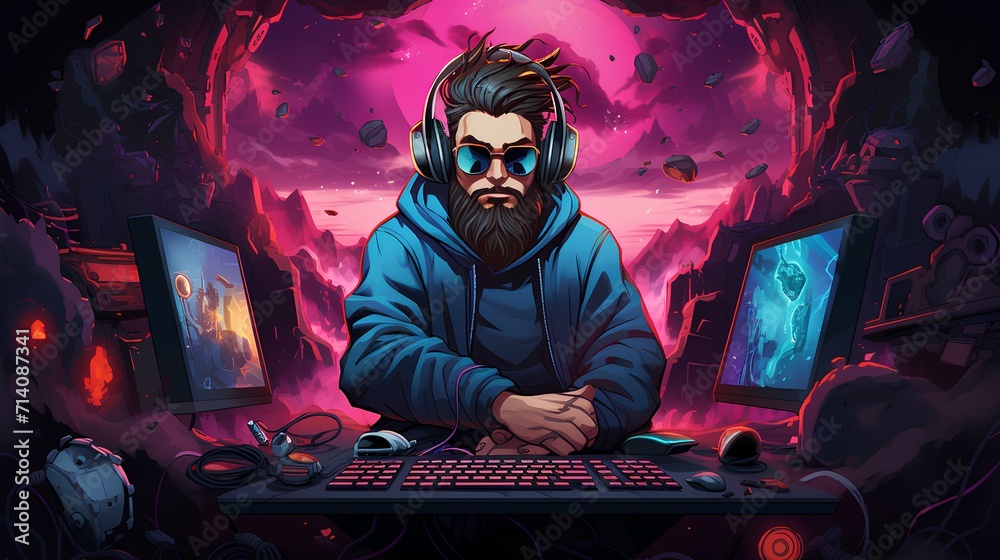 God of games concept with fantasy world illustration Stock Illustration ...