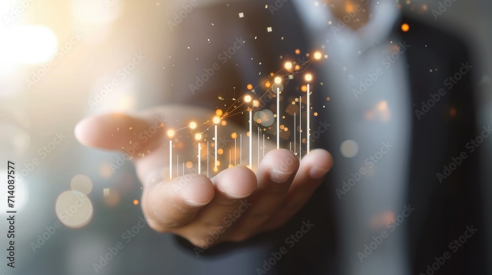 Hyper-realistic stock image of a business man with sales and growth ...