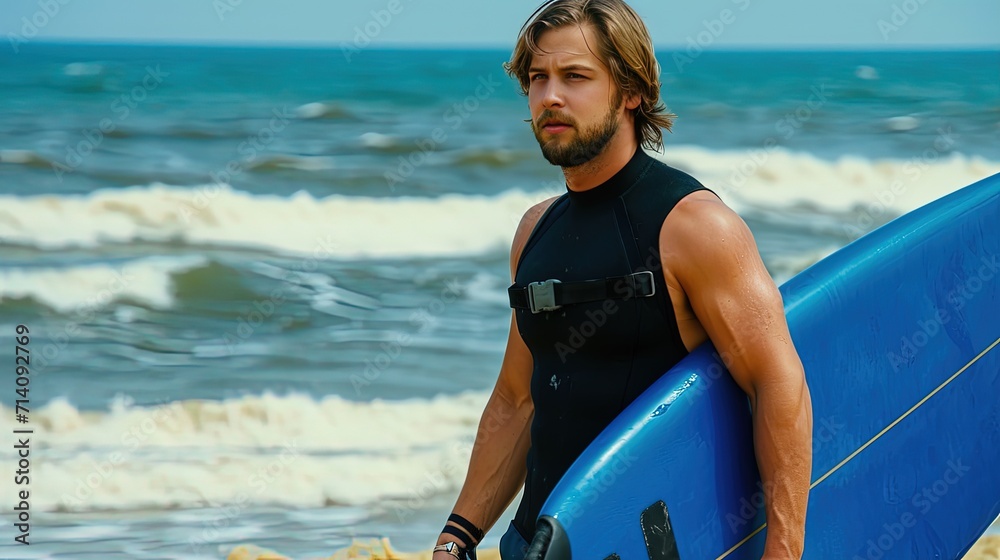 This captivating surfer with his long, flowing hair becomes one with ...
