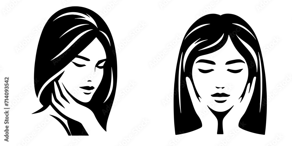 Female face vector silhouette art set, logo style Stock Vector | Adobe ...