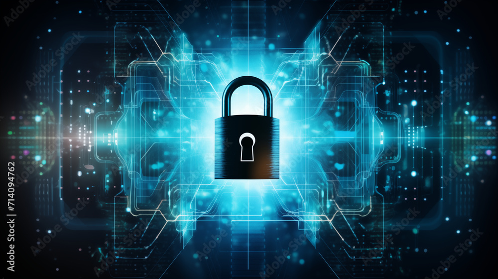 Unlocking Security in Black Background ,Illustration of a blue binary ...