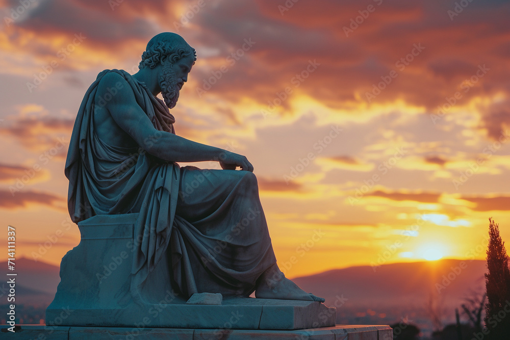socrates statue and sunset cinematic Stock Illustration | Adobe Stock