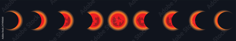 Solar eclipse. Full Sun eclipse vector. Solar eclipse in different ...
