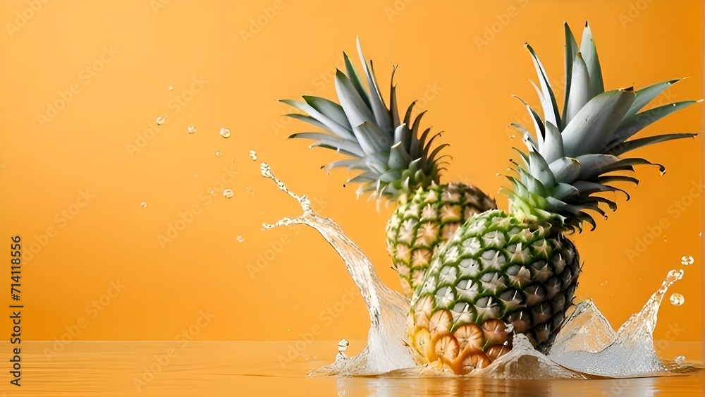 Generative ai. a pineapple with a splash of water on it, pineapple ...