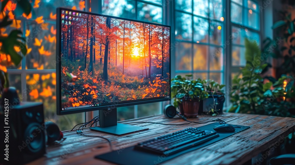 Home office remote work, office setup with computer and nice brigth ...