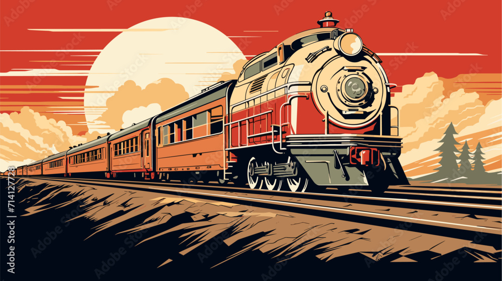 Convey the historical charm of vintage trains in a vector art piece ...