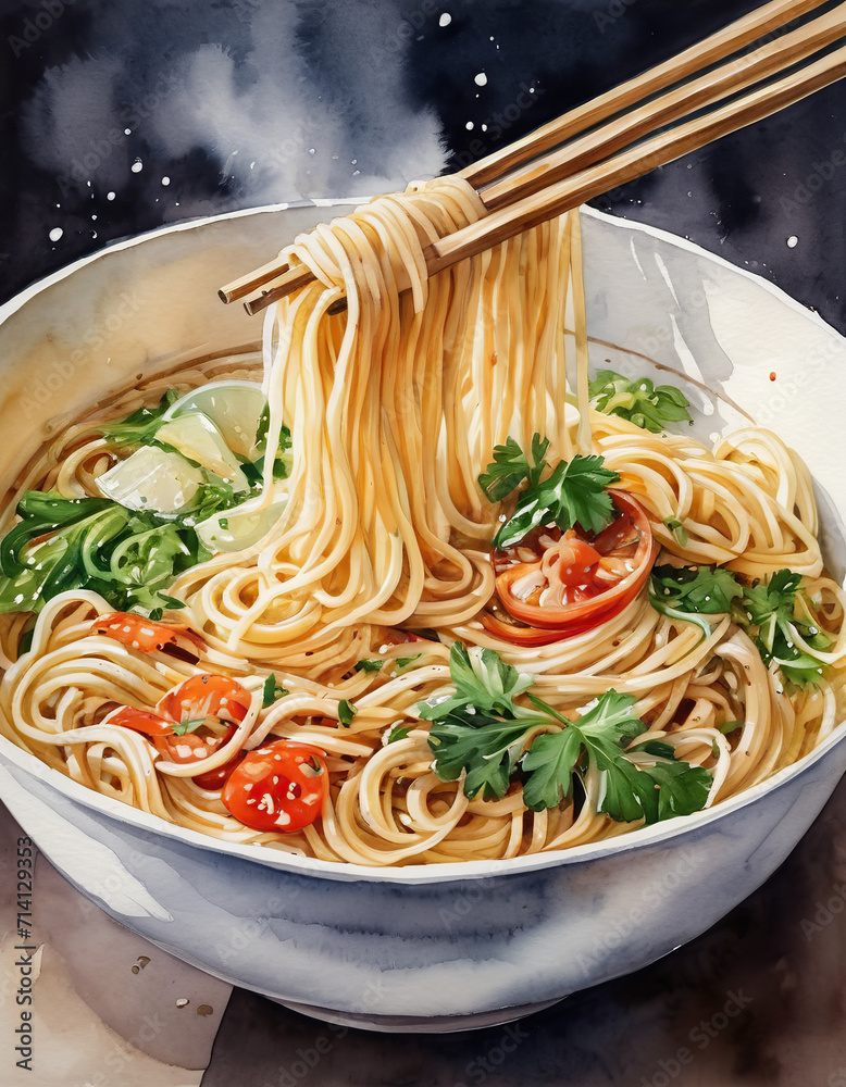 watercolor drawing. Noodles. Found in various forms across different ...