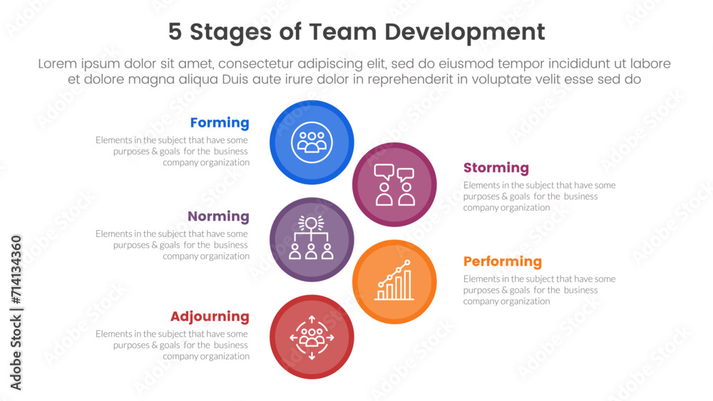 5 stages team development model framework infographic 5 point stage ...