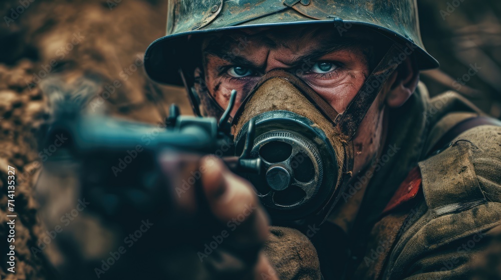 A World War I Infantry Soldier, War-Weary Expression, Grips a Bolt ...