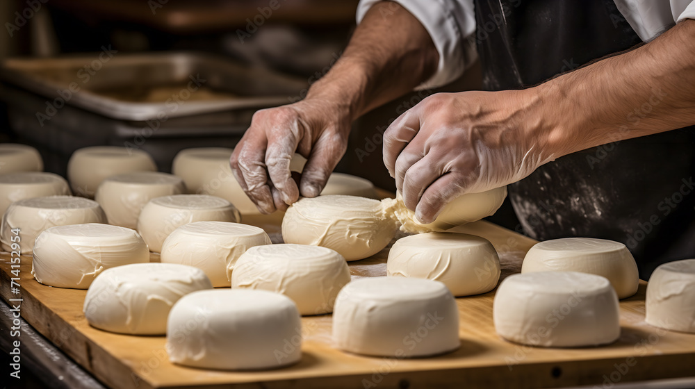 Un fromager en train de fabriquer des fromages ronds. Stock Photo ...