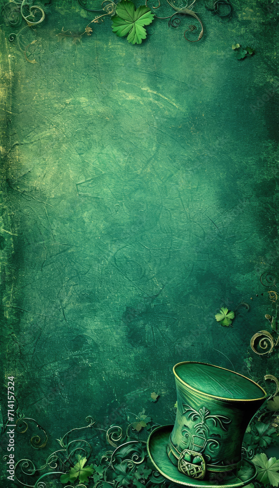 Green grunge background with irish floral ornament and an elegant green ...