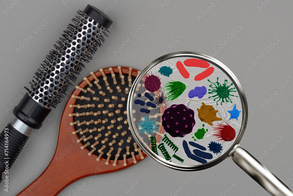 Magnifying lens with simulated germs, viruses, bacteria, hygiene ...