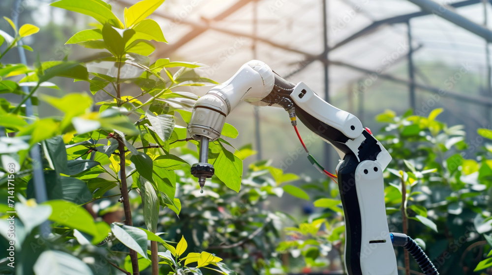 Farming activities background with eco-friendly robots. robot farmers ...