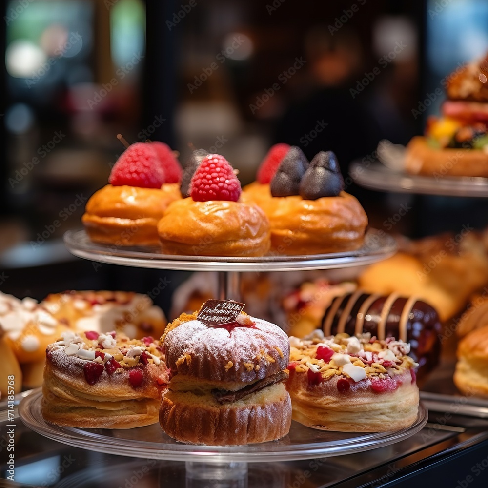 Showcase with sweets in a bakery or coffee shop. Making cakes and ...