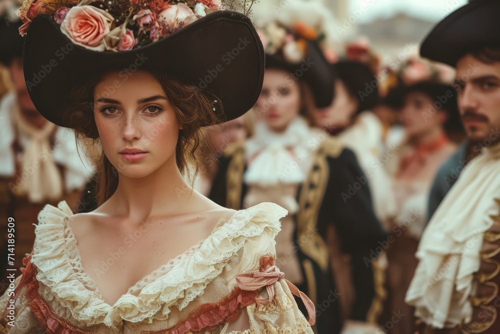 French woman in national clothes from history of France realistic ...