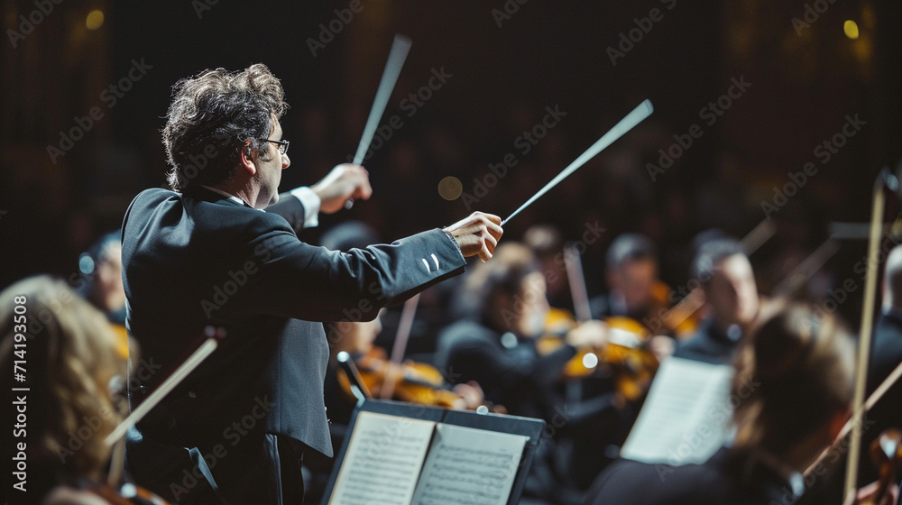 An immersive photograph featuring a conductor leading a chamber ...