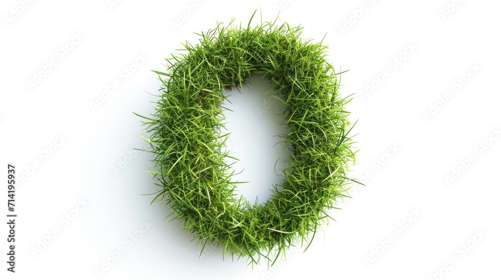 Green grass number 0 isolated on white background. 3D grass digits for ...